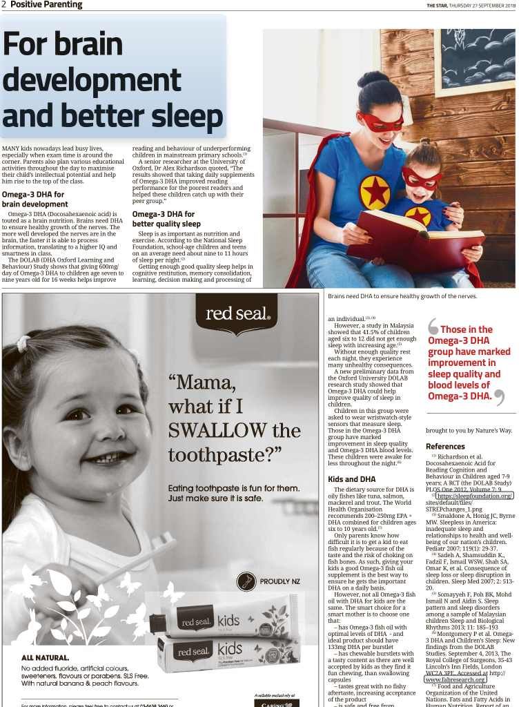 The Star – How Omega-3 DHA can help with your child brain development & better sleep? - Natures Way